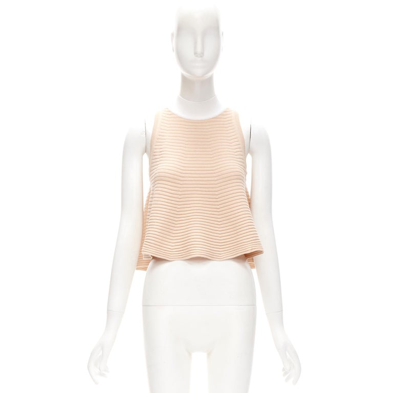 FENDI nue beige ripped knit white mock collar flared tank top S For ...