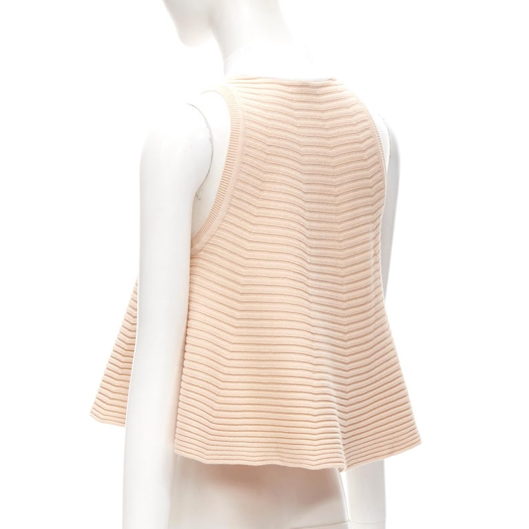 FENDI nue beige ripped knit white mock collar flared tank top S For ...
