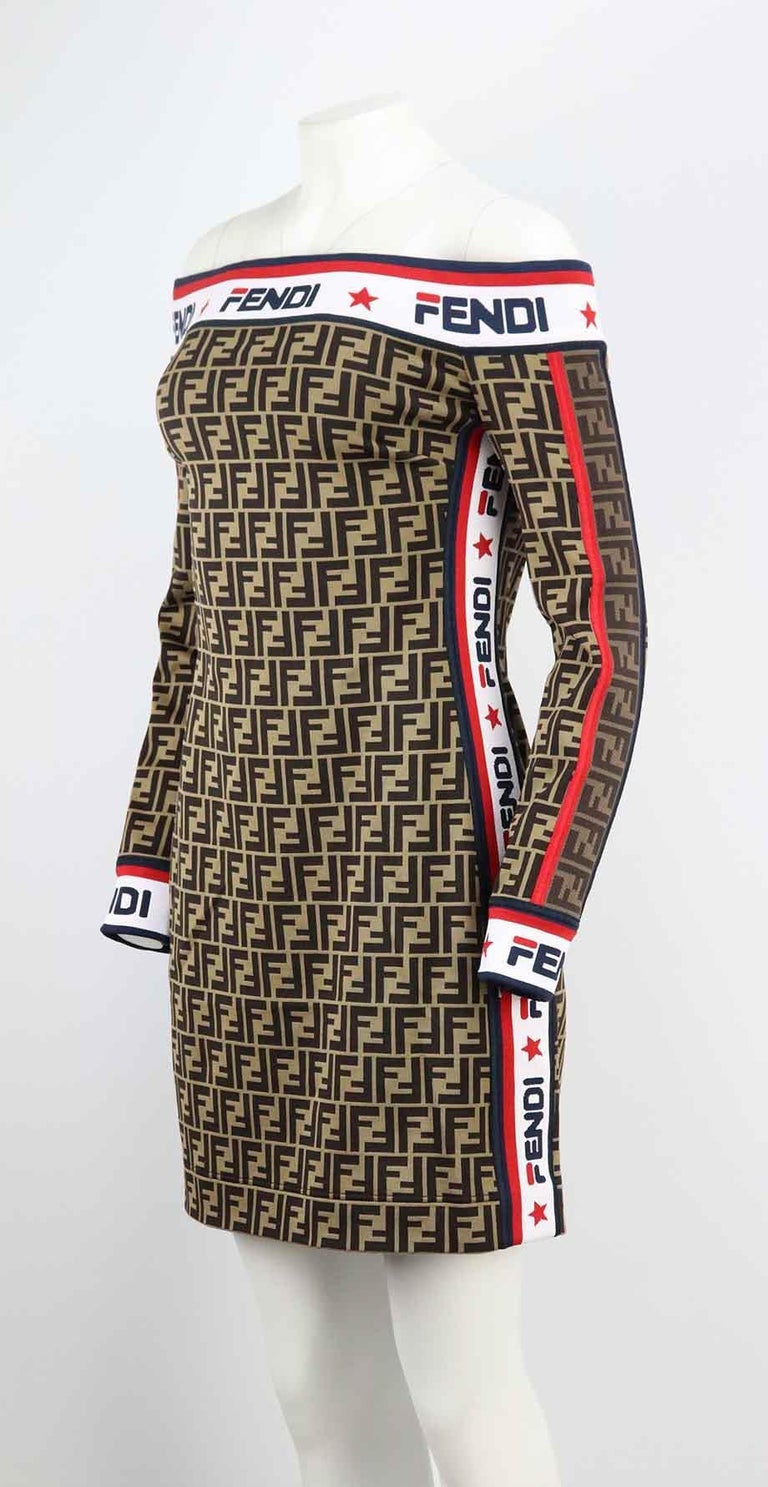 Fendi Off The Shoulder Printed Cotton Blend Mini Dress IT 44 UK 12 For ...