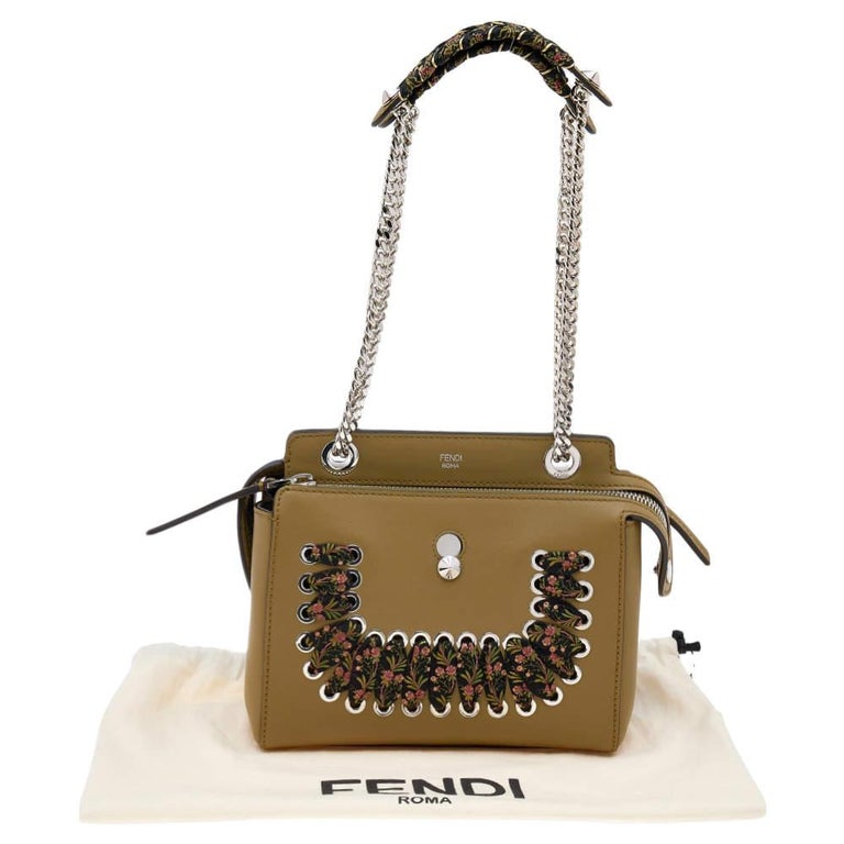 Fendi Olive Green Leather Whipstitch Dotcom Shoulder Bag For Sale at ...