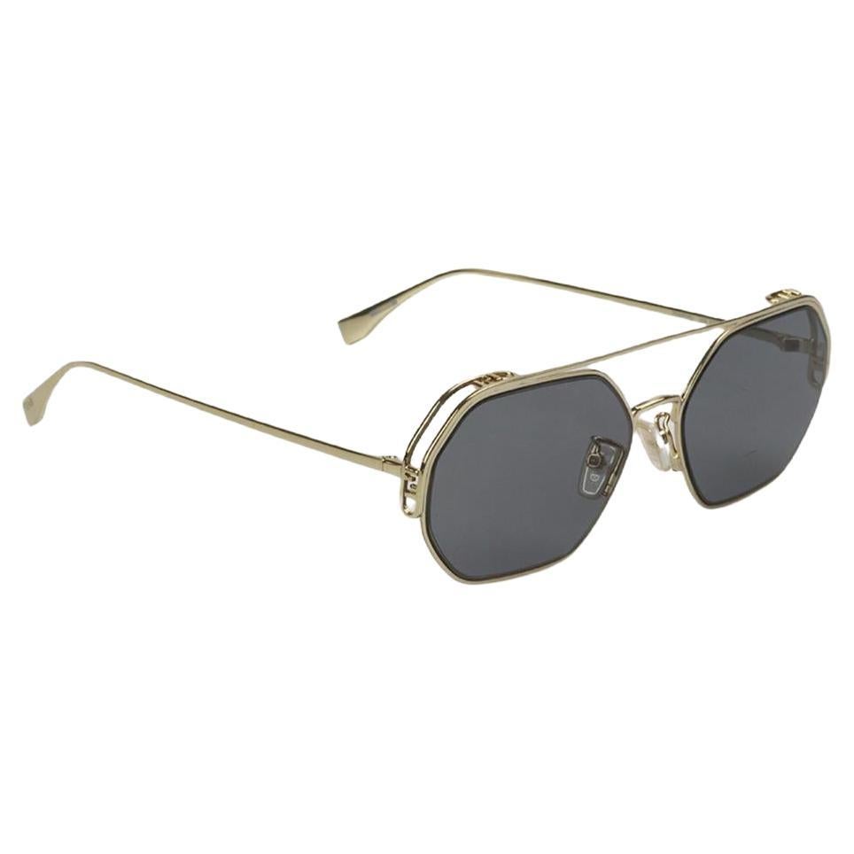Fendi O'lock Hexagon Frame Gold Toned Sunglasses For Sale at 1stDibs