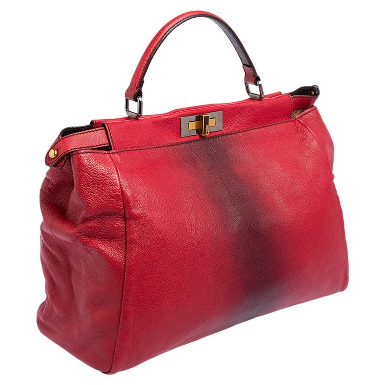 Fendi Ombre Red Leather Large Peekaboo Top Handle Bag For Sale at 1stDibs