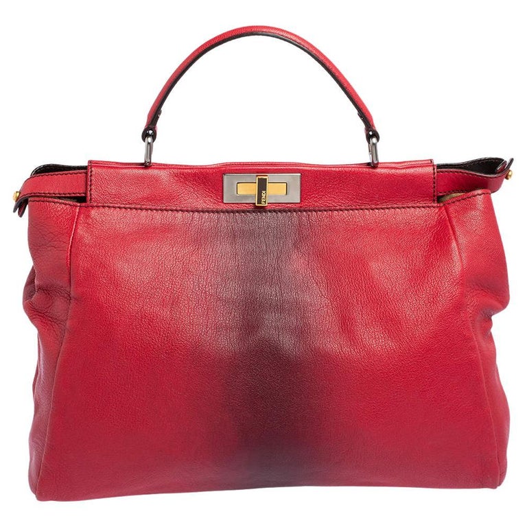 Fendi Ombre Red Leather Large Peekaboo Top Handle Bag For Sale at 1stDibs