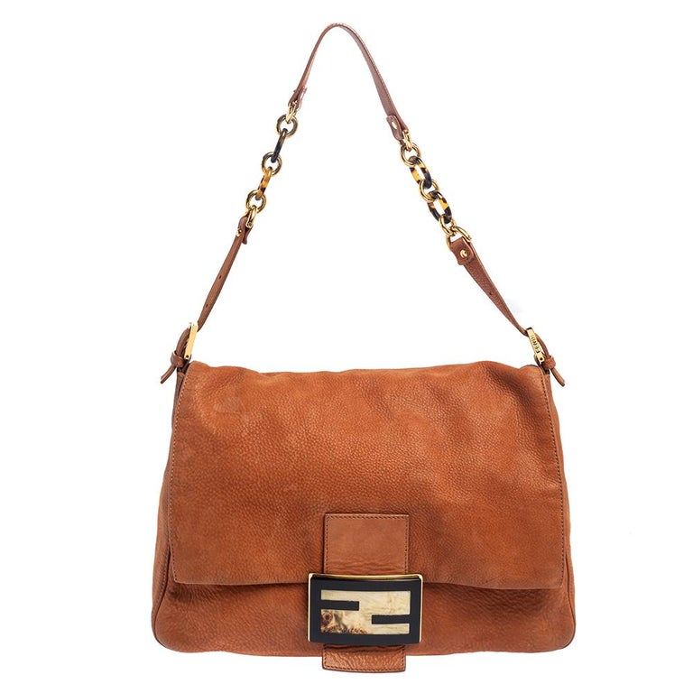 Fendi Orange Iridescent Nubuck Leather Large Mama Forever Flap Shoulder ...