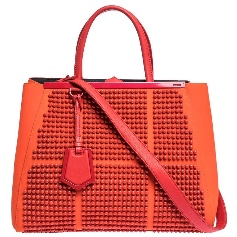 Fendi Orange Studded Neoprene and Leather Medium 2Jours Tote at 1stDibs