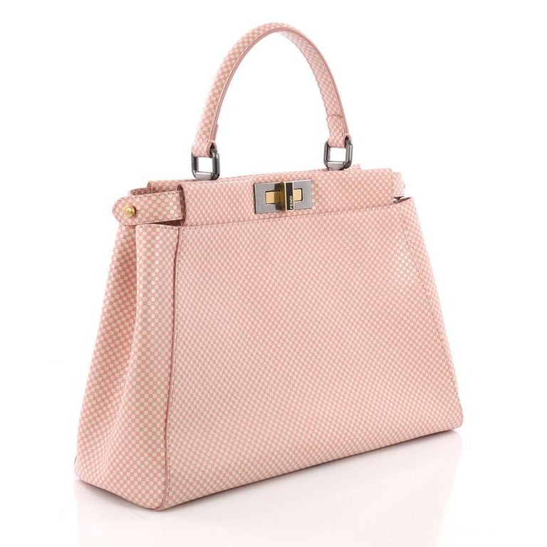 Fendi Peekaboo Handbag Checkered Leather With Crystal Beading Interior ...