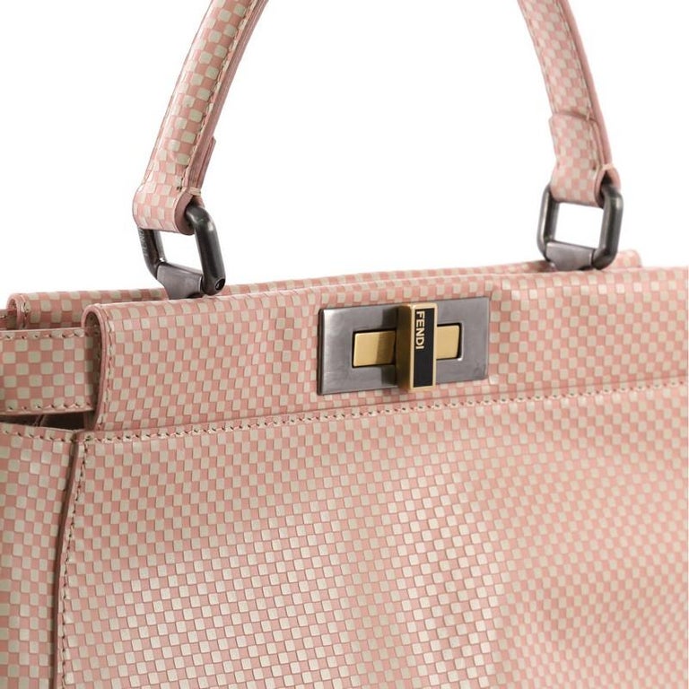 Fendi Peekaboo Handbag Checkered Leather With Crystal Beading Interior ...