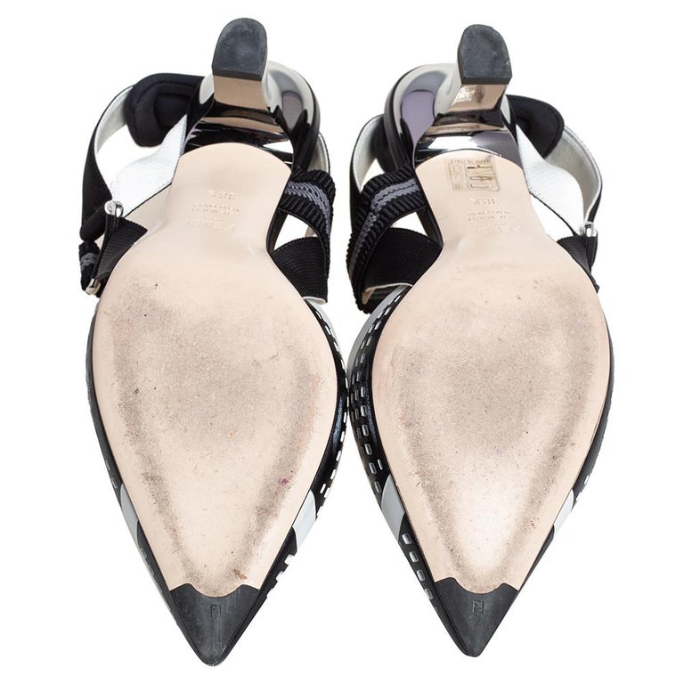 Fendi Perforated Leather and Canvas Colibri Slingback Pumps Size 38.5 ...