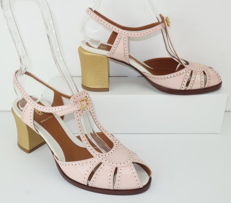 Fendi Pink Patent Leather Spectator Style Shoes Sz 38 For Sale at 1stDibs