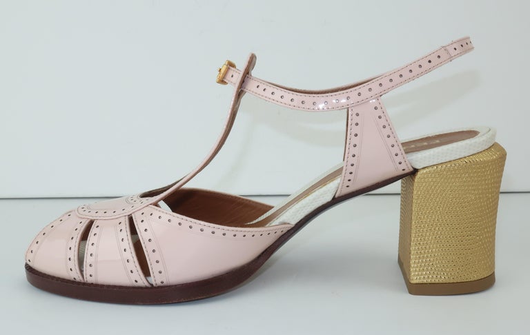 Fendi Pink Patent Leather Spectator Style Shoes Sz 38 For Sale at 1stDibs