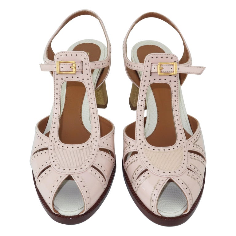 Fendi Pink Patent Leather Spectator Style Shoes Sz 38 For Sale at 1stDibs