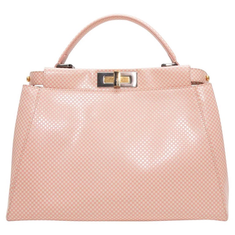Fendi Pink and White Checkered Peekaboo Handbag For Sale at 1stDibs