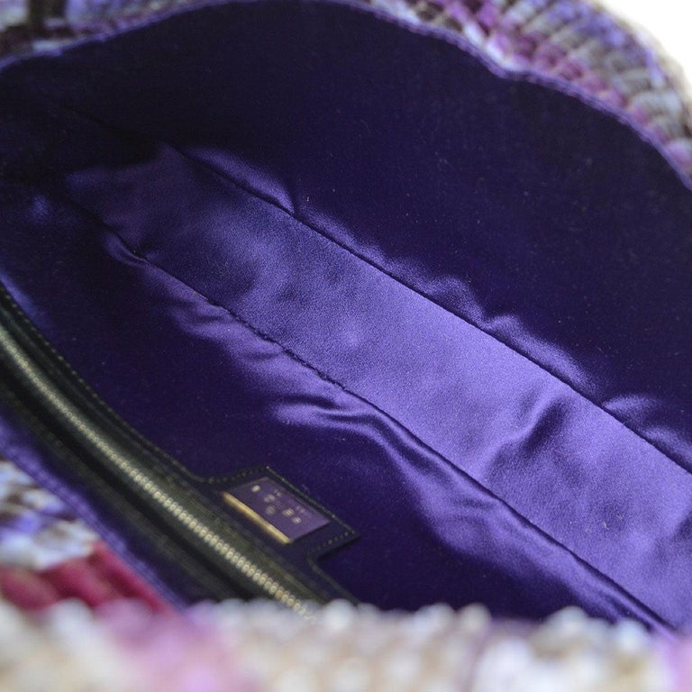 FENDI Purple Gray Sequin Python Leather Baguette Evening Shoulder Flap ...
