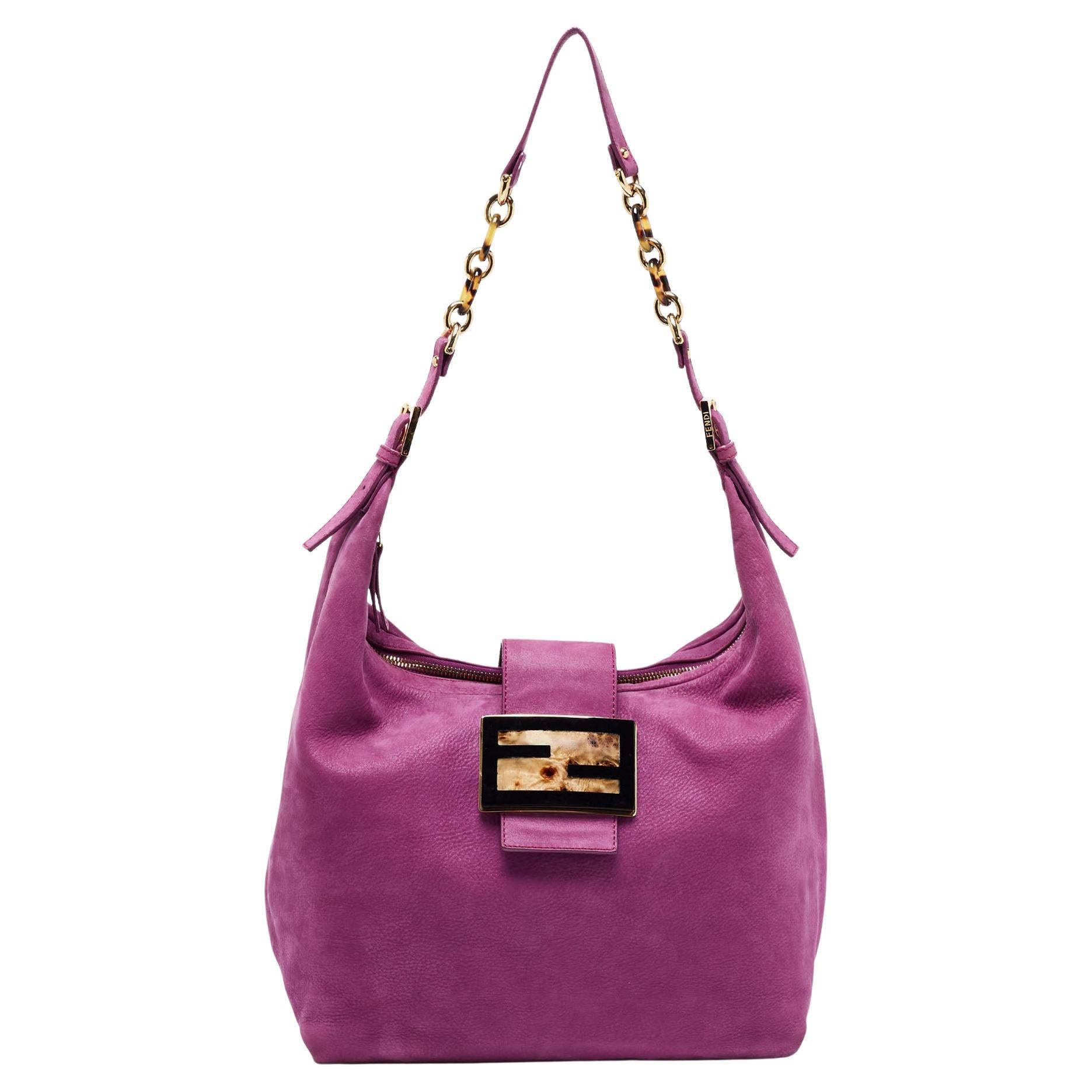 Fendi Purple Suede Zip Hobo For Sale at 1stDibs