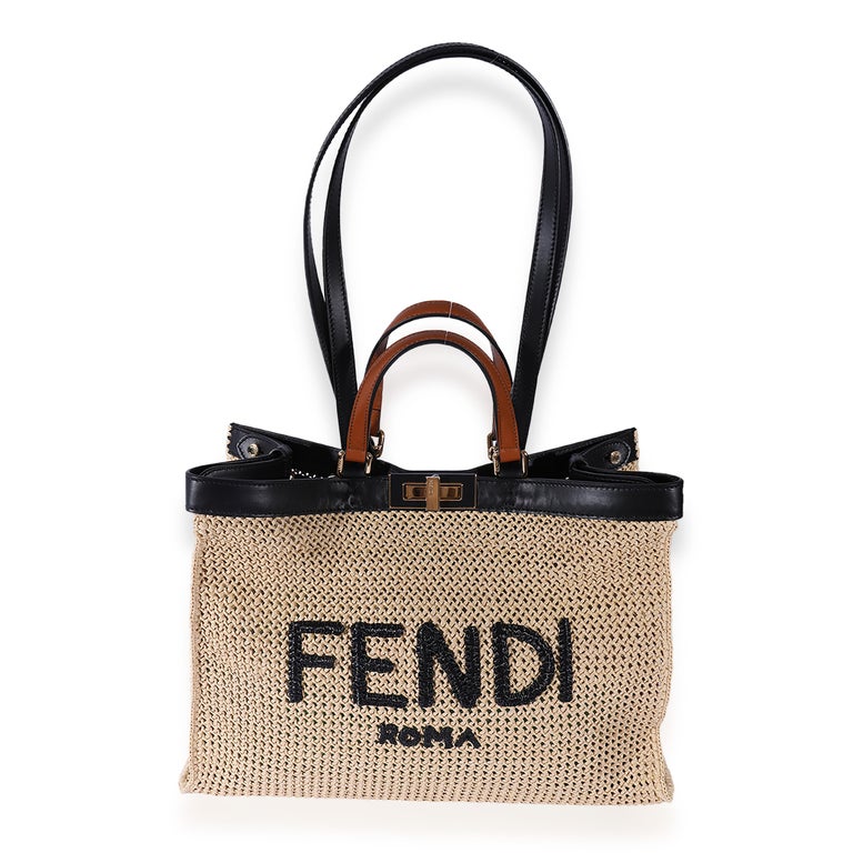 Fendi Raffia Vitello Macrame Large Peekaboo X-Tote For Sale at 1stDibs