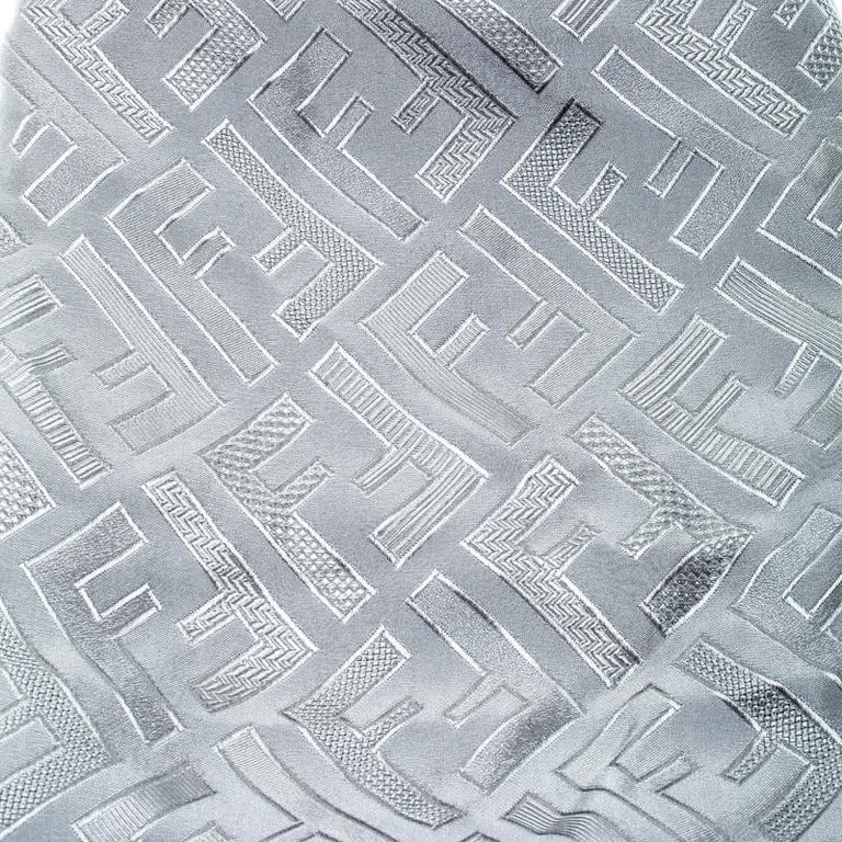 Fendi Rayy Grey Signature FF Pattern Silk Jacquard Fringed Edge Scarf ...