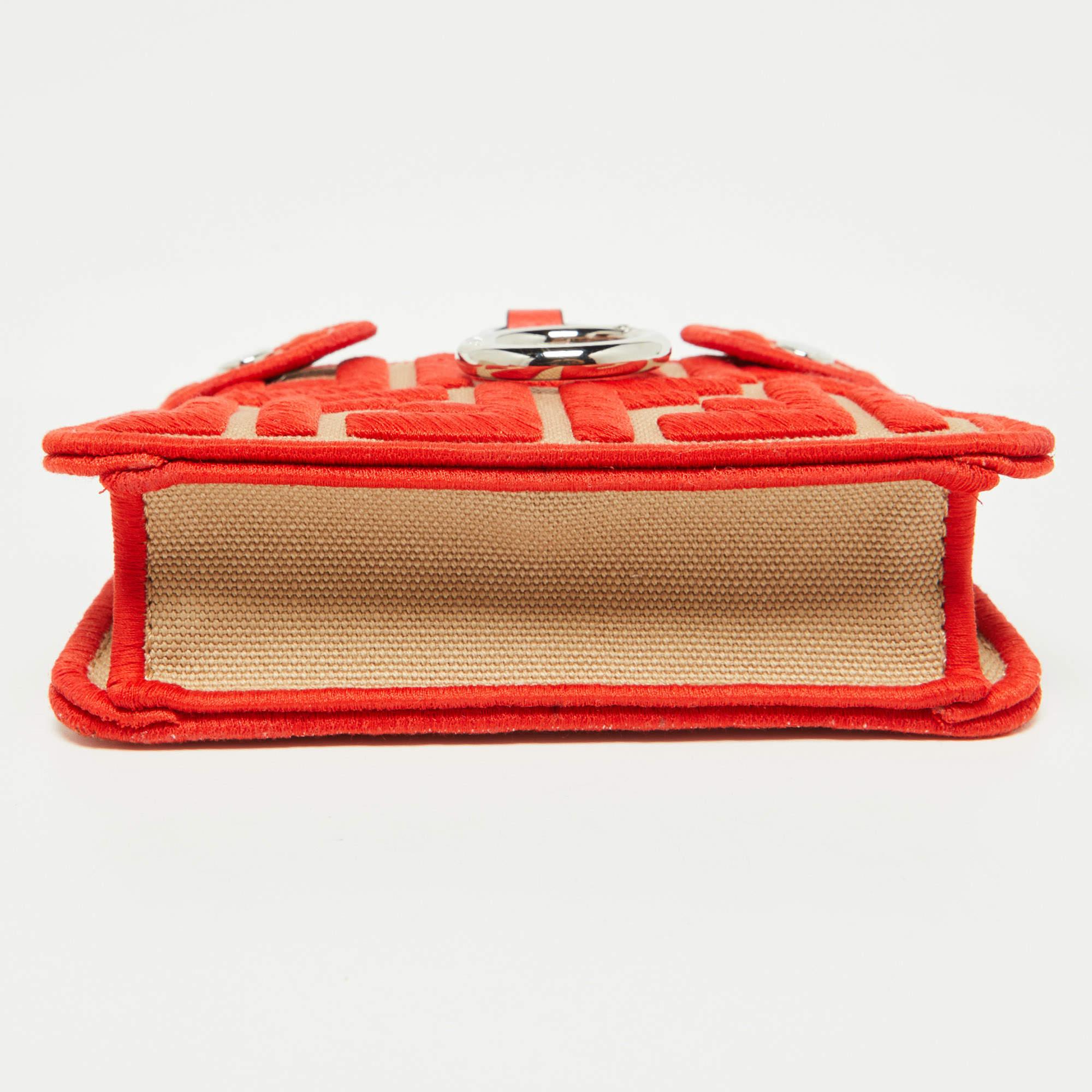 Fendi Red/Beige FF Canvas and Leather Pico Peekaboo Charm Bag For Sale ...