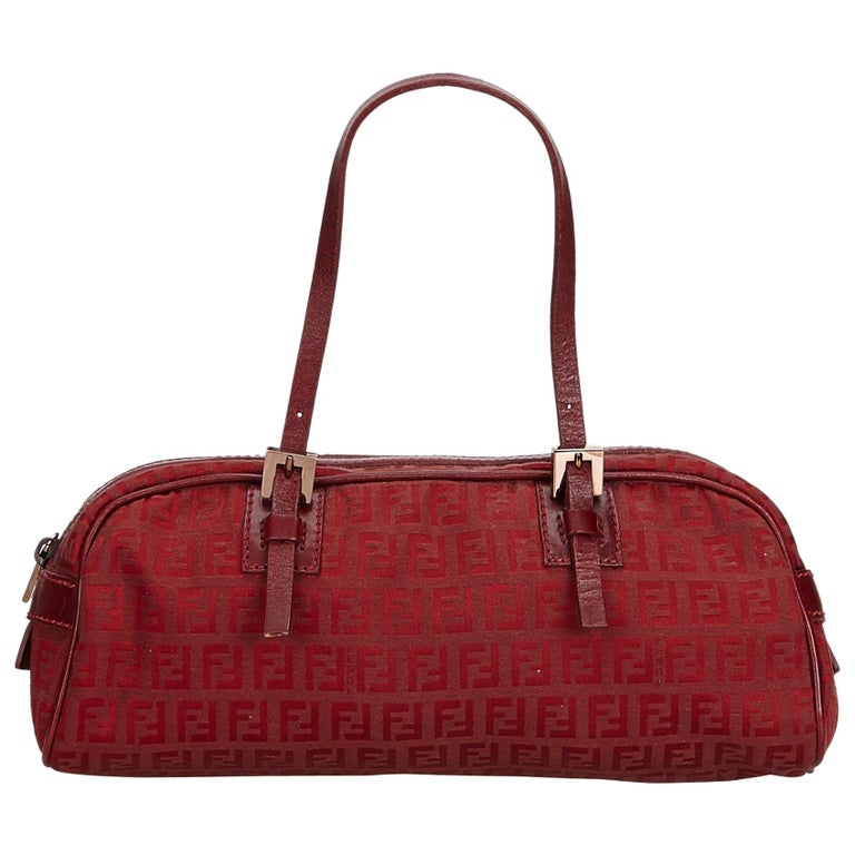 Fendi Red Canvas Fabric Zucchino Handbag Italy For Sale at 1stDibs