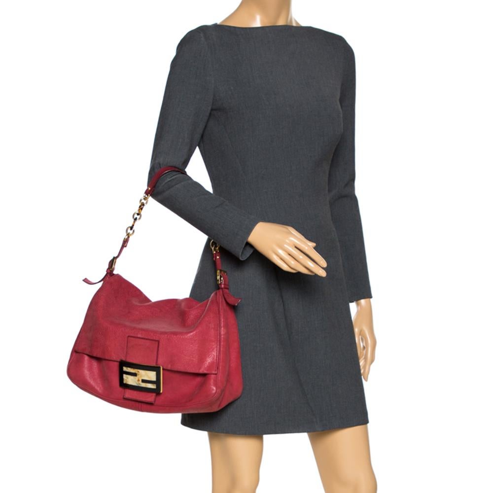 Fendi Red Iridescent Leather Mama Forever Large Flap Shoulder Bag at ...