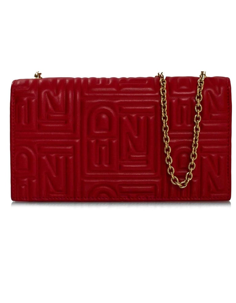 Fendi Red Leather Embossed Logo Chain Wallet WOC Bag For Sale at ...
