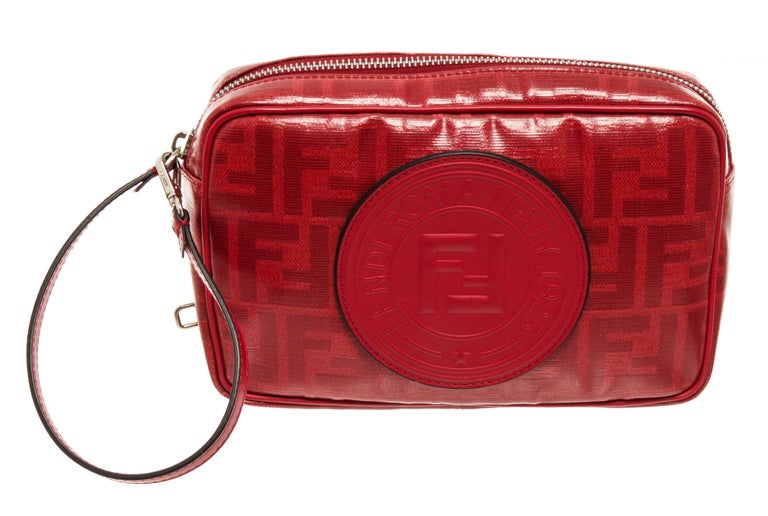 Fendi Red Leather FF Logo Stramp Crossbody Bag For Sale at 1stDibs