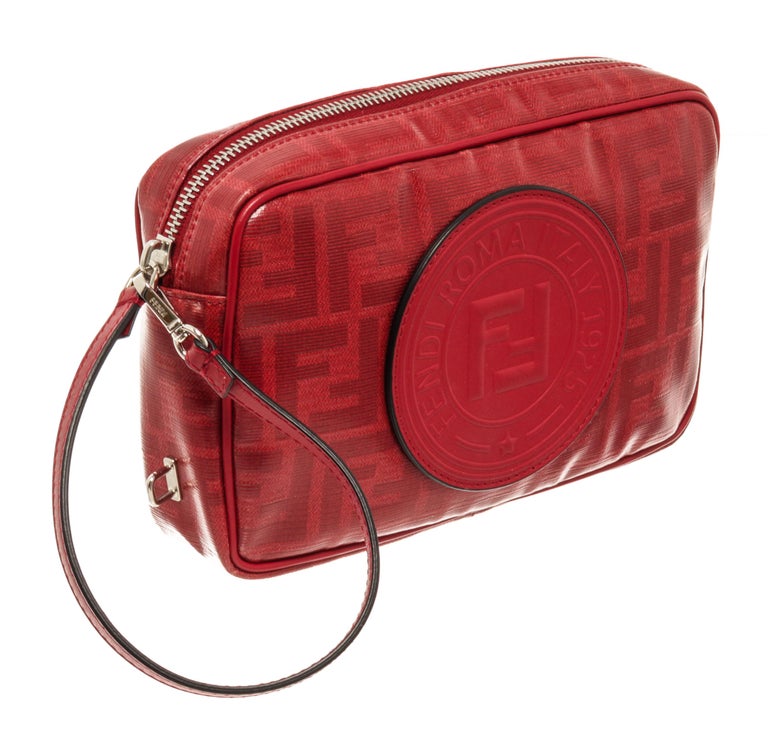 Fendi Red Leather FF Logo Stramp Crossbody Bag For Sale at 1stDibs