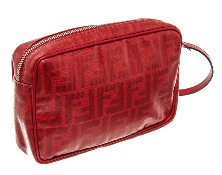Fendi Red Leather FF Logo Stramp Crossbody Bag For Sale at 1stDibs