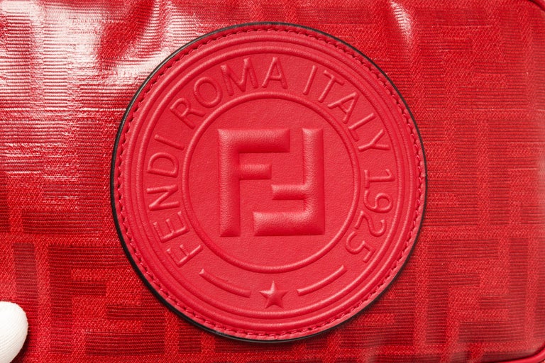 Fendi Red Leather FF Logo Stramp Crossbody Bag For Sale at 1stDibs