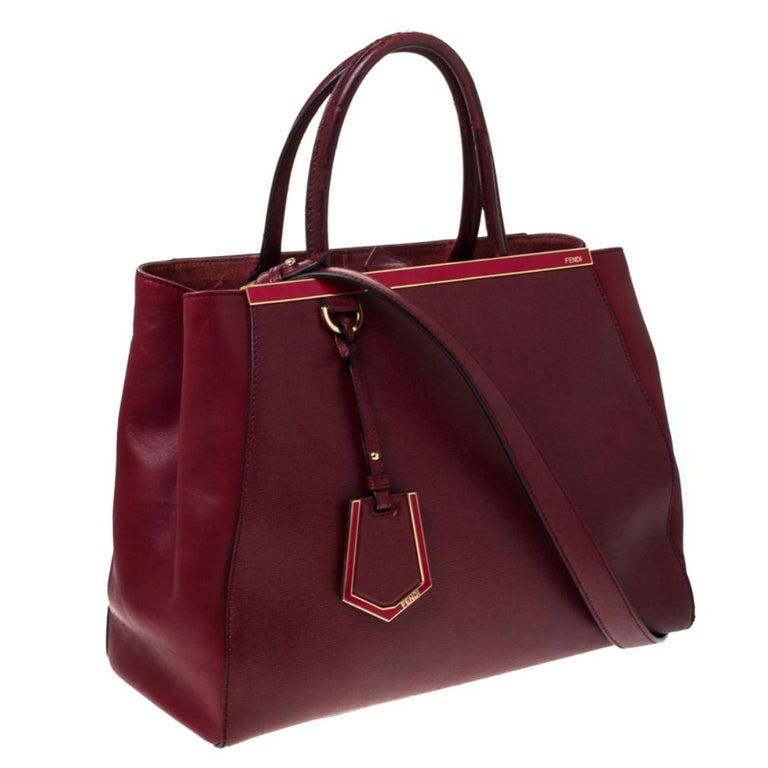 Fendi Red Leather Medium 2jours Tote For Sale at 1stDibs