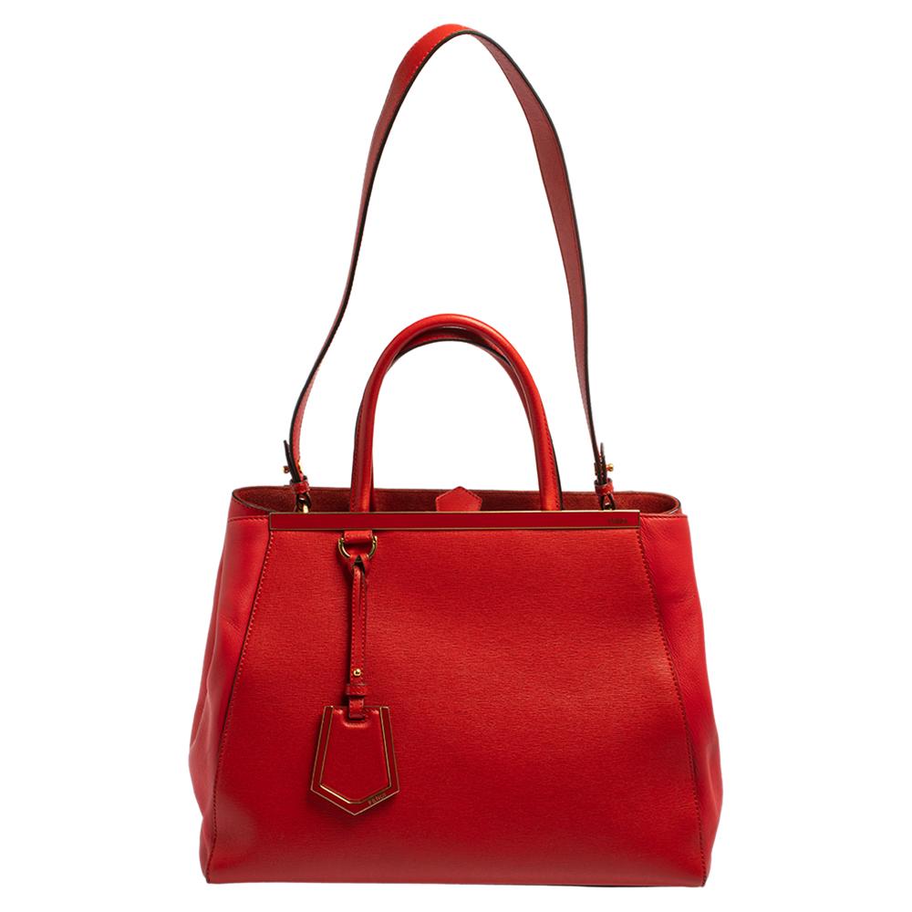 2000s Fendi Silvana Red and Caramel Leather Tote Bag at 1stDibs