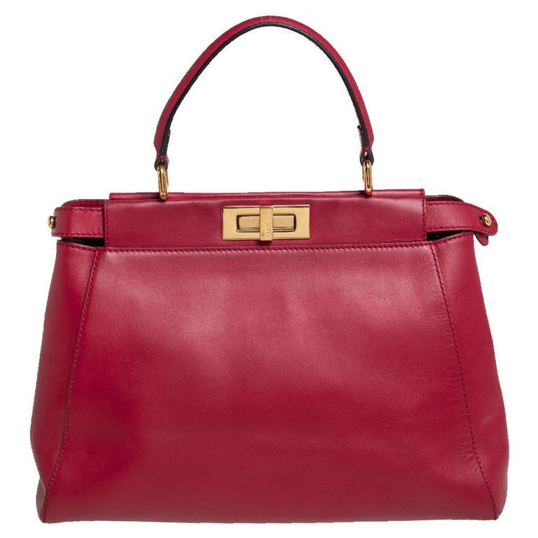 Fendi Red Leather Medium Peekaboo Top Handle Bag at 1stDibs