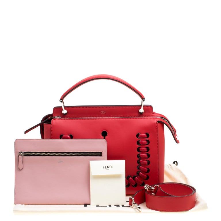 Fendi Red Leather Whipstitch Dotcom Top Handle Bag For Sale at 1stDibs