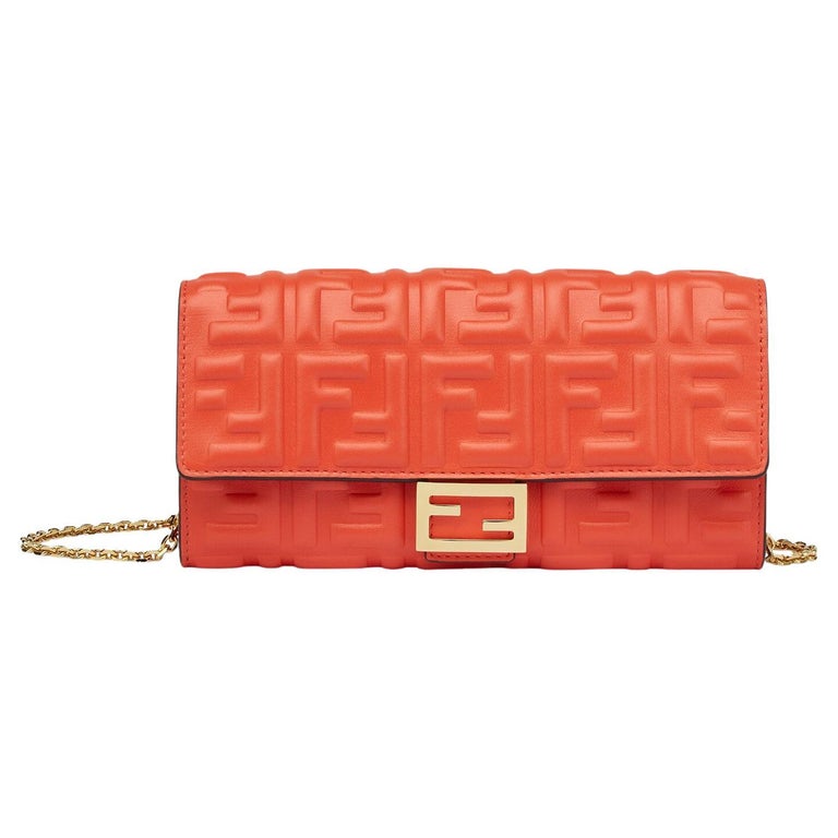 Fendi Red Nappa Leather Wallet Continental With Chain For Sale at 1stDibs