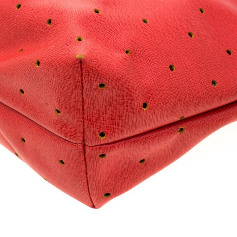 Fendi Red Perforated Leather Roll Tote W/ Pouch For Sale at 1stDibs