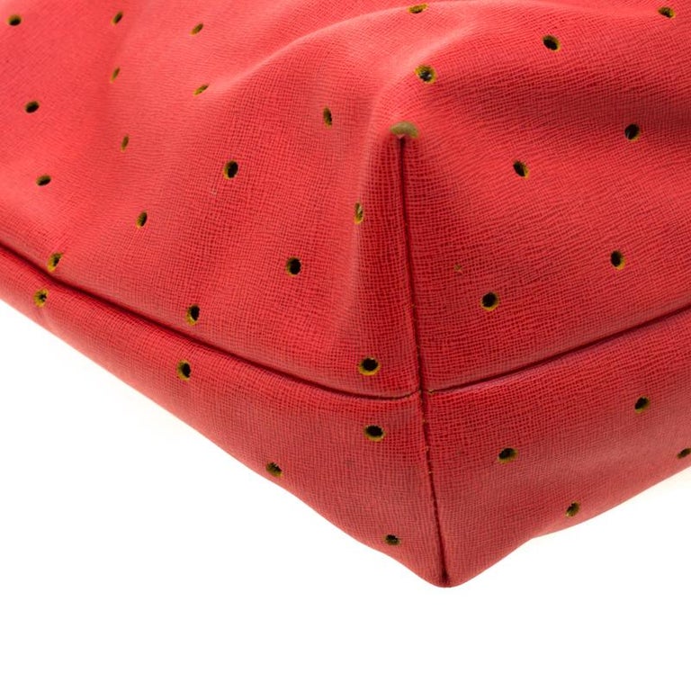 Fendi Red Perforated Leather Roll Tote W/ Pouch For Sale at 1stDibs
