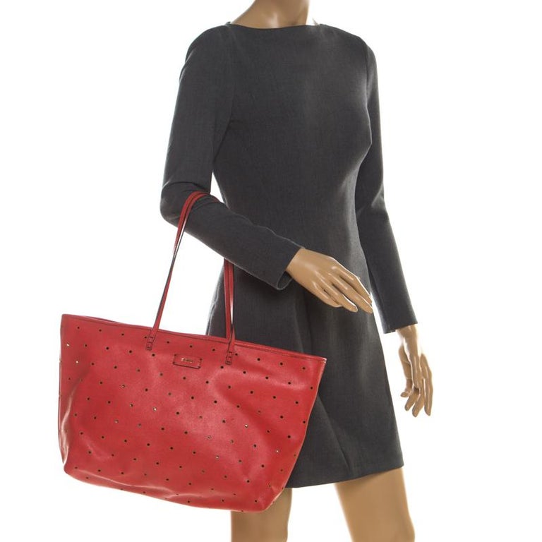 Fendi Red Perforated Leather Roll Tote W/ Pouch For Sale at 1stDibs