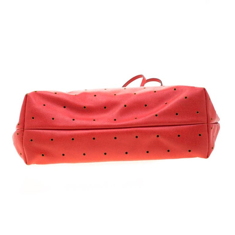 Fendi Red Perforated Leather Roll Tote W/ Pouch For Sale at 1stDibs