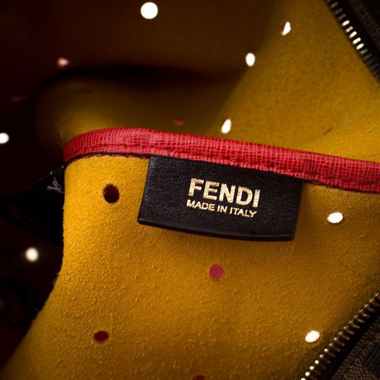 Fendi Red Perforated Leather Roll Tote W/ Pouch For Sale at 1stDibs
