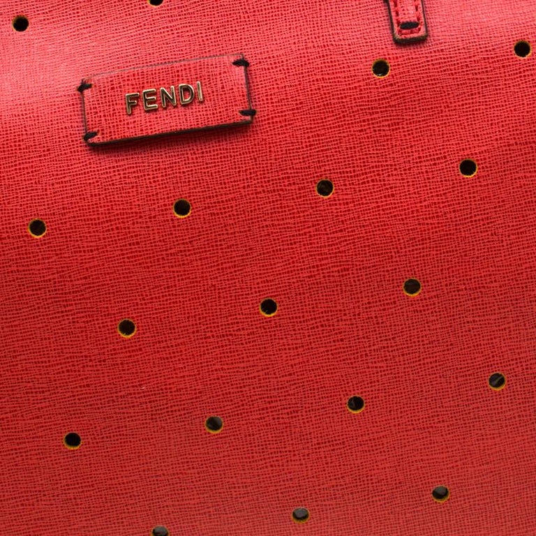 Fendi Red Perforated Leather Roll Tote W/ Pouch For Sale at 1stDibs
