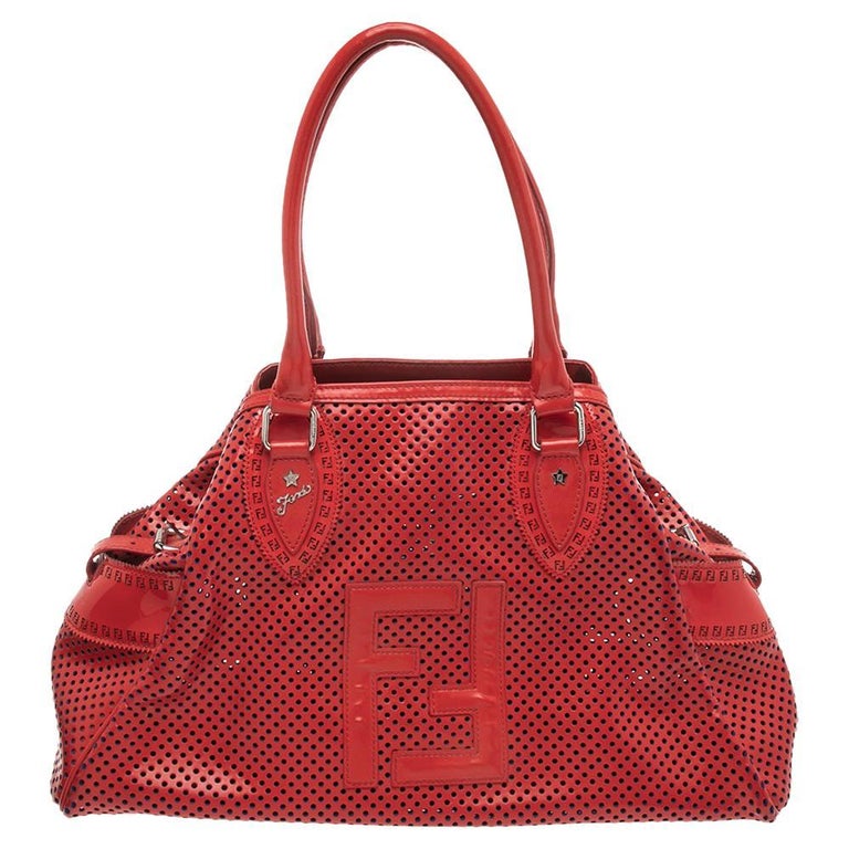 Fendi Red Perforated Patent Leather De Jour Tote at 1stDibs