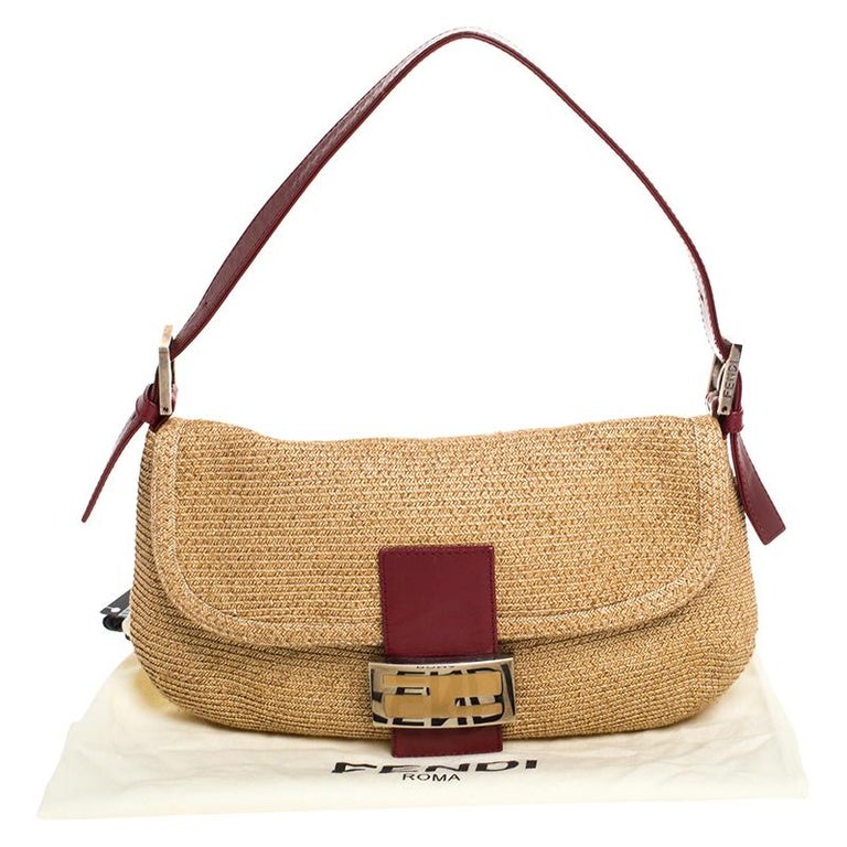 Fendi Red Raffia Small Baguette For Sale at 1stDibs