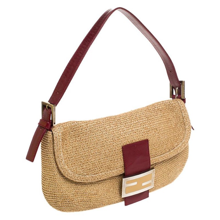 Fendi Red Raffia Small Baguette For Sale at 1stDibs