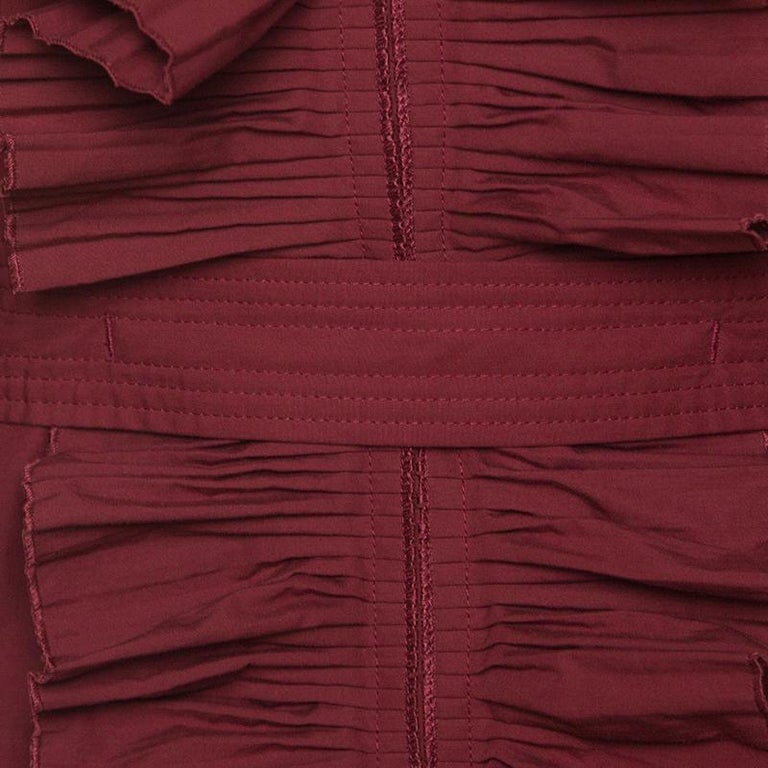 Fendi Red Ruffled Trim Flared Sleeve Belted Cocktail Dress S For Sale ...