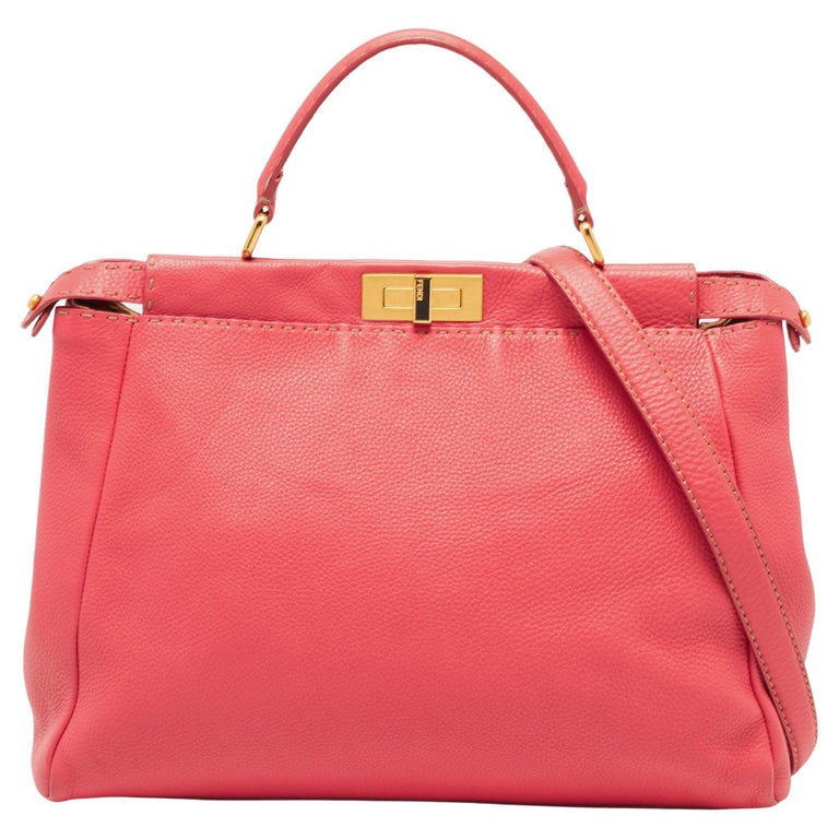 Fendi Red Selleria Leather Large Peekaboo Top Handle Bag For Sale at ...