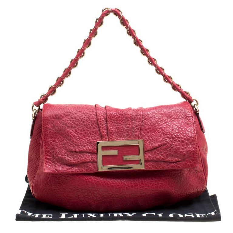 Fendi Red Textured Leather Mia Flap Shoulder Bag For Sale at 1stDibs