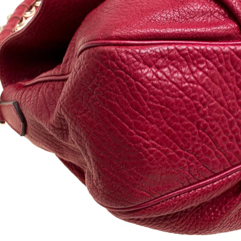 Fendi Red Textured Leather Mia Flap Shoulder Bag For Sale at 1stDibs