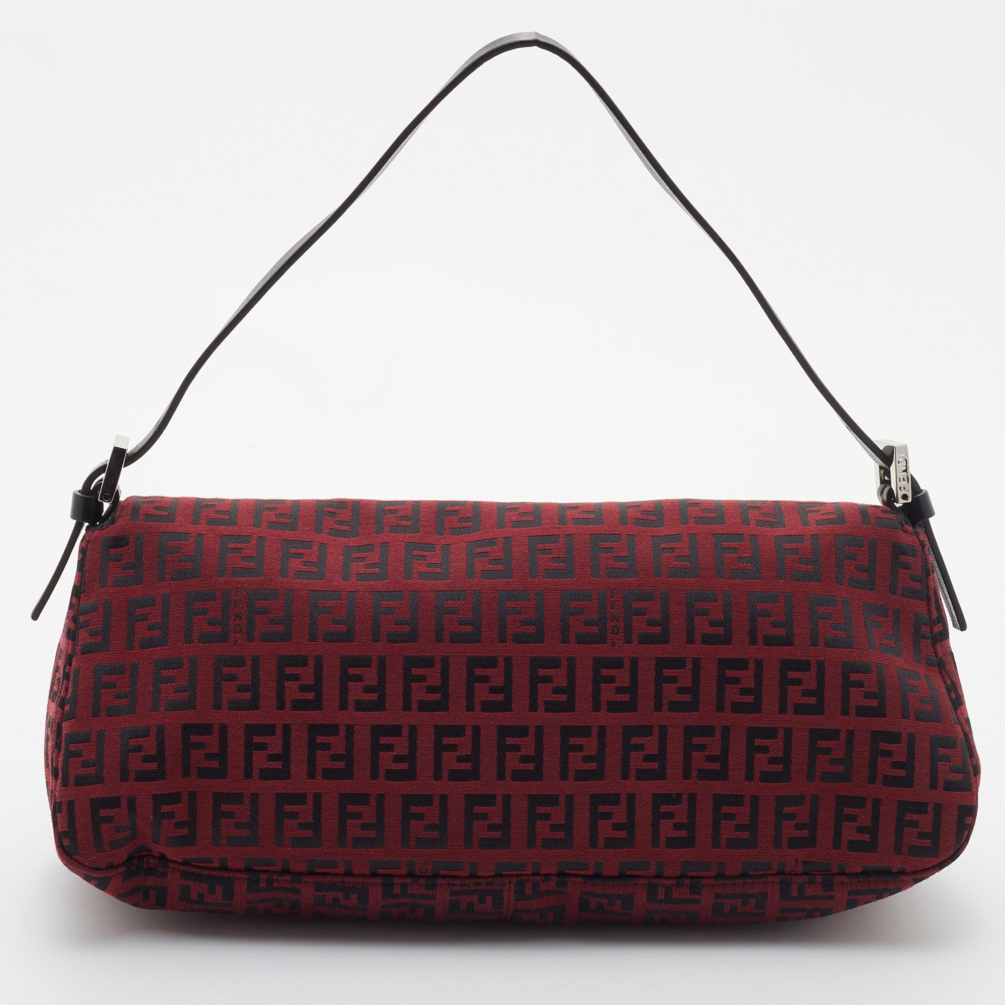 Fendi Red Zucchino Canvas Mama Forever Baguette Bag at 1stDibs