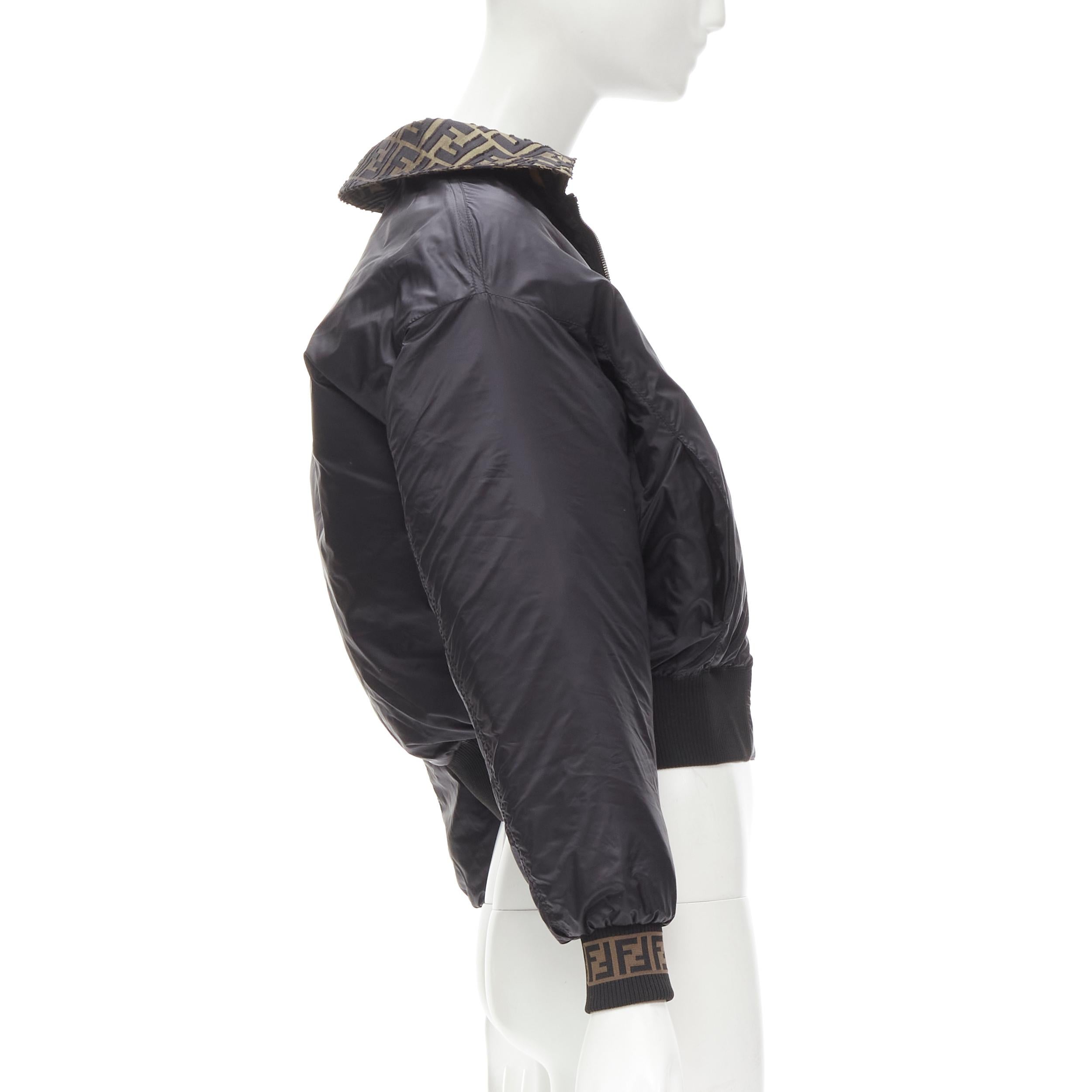 FENDI Reversible Forever FF monogram black nylon cropped bomber jacket ...
