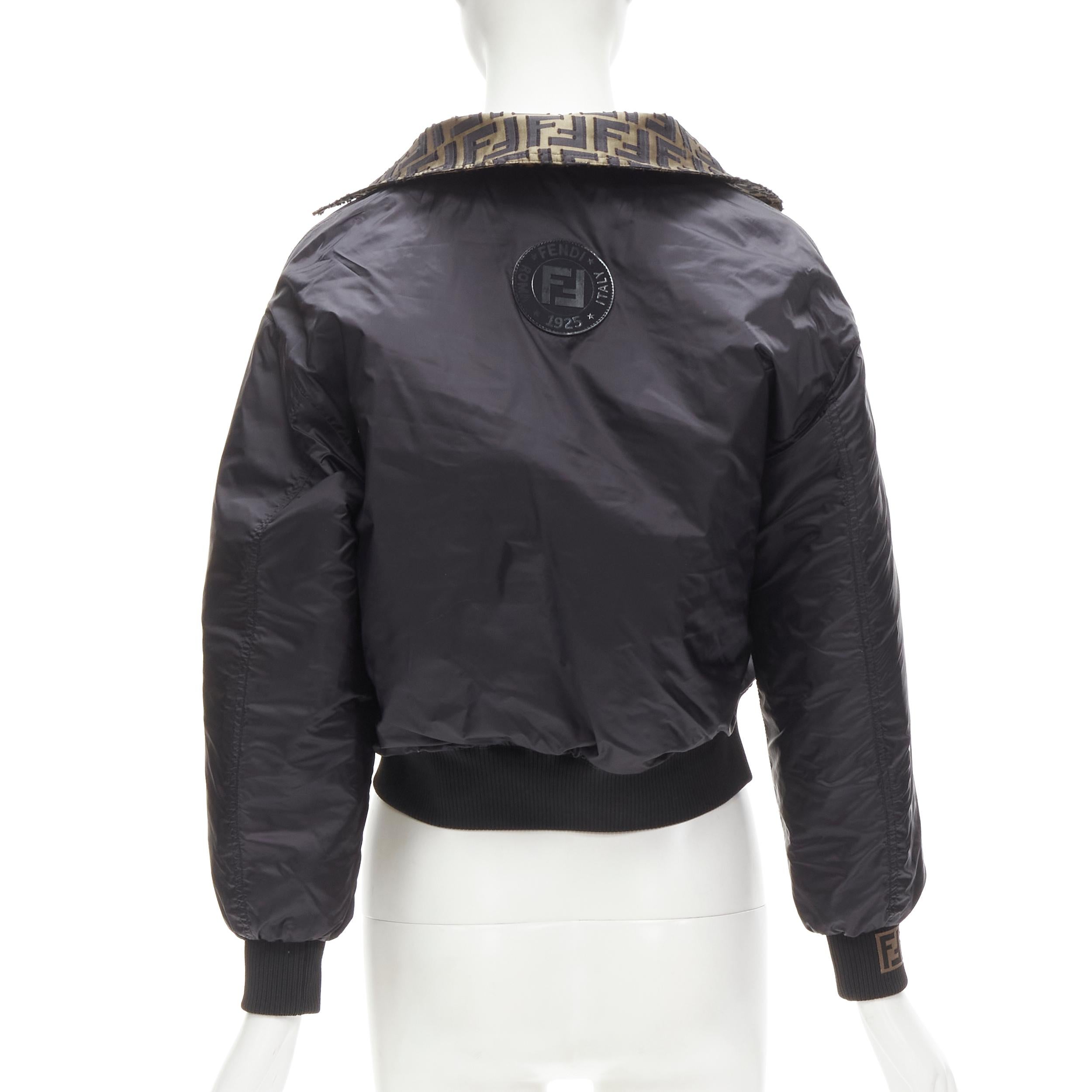 FENDI Reversible Forever FF monogram black nylon cropped bomber jacket ...