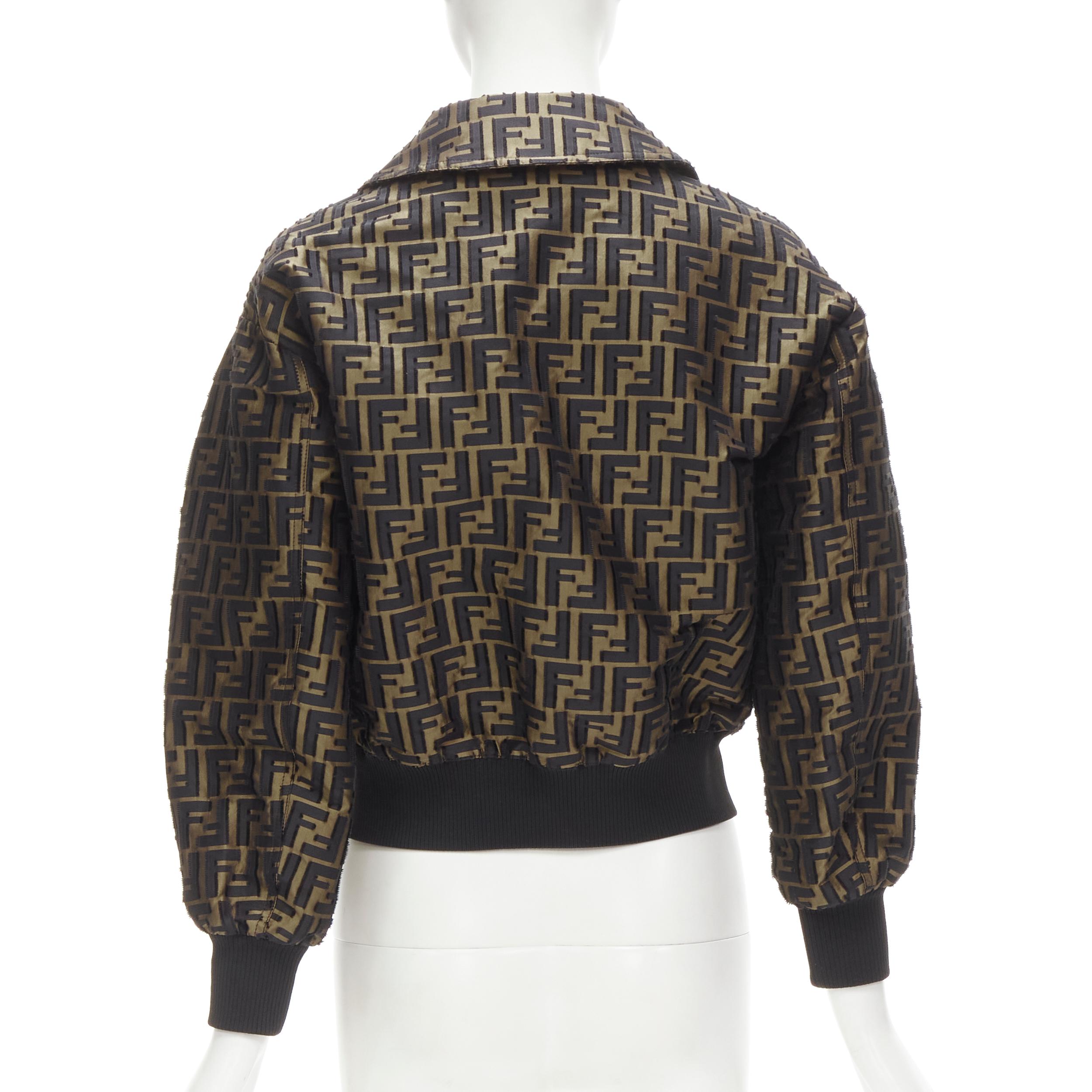 FENDI Reversible Forever FF monogram black nylon cropped bomber jacket ...